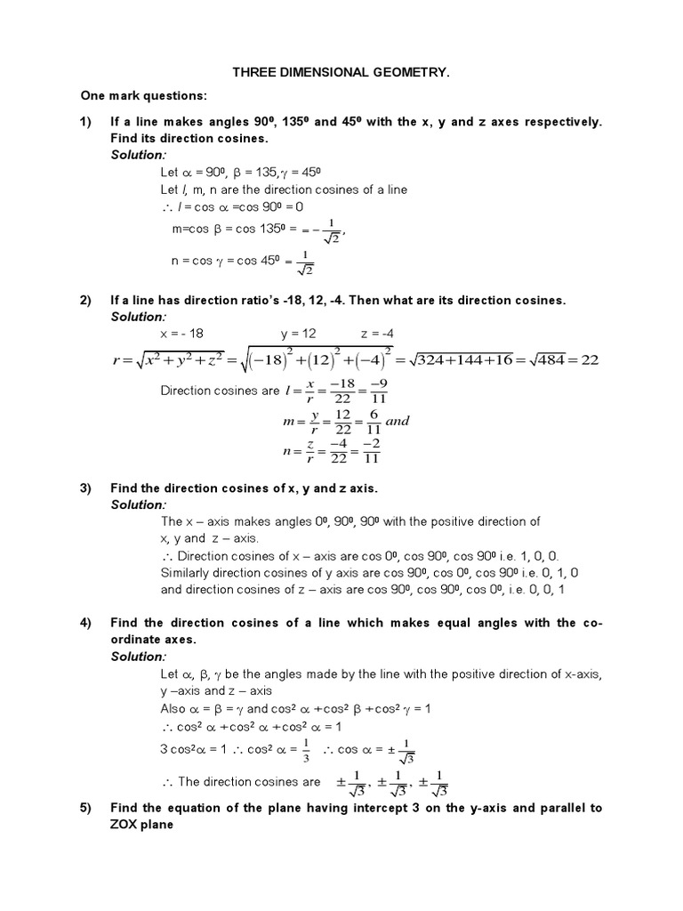 Three Dimensional Geometry Problems | PDF | Plane (Geometry) | Line ...