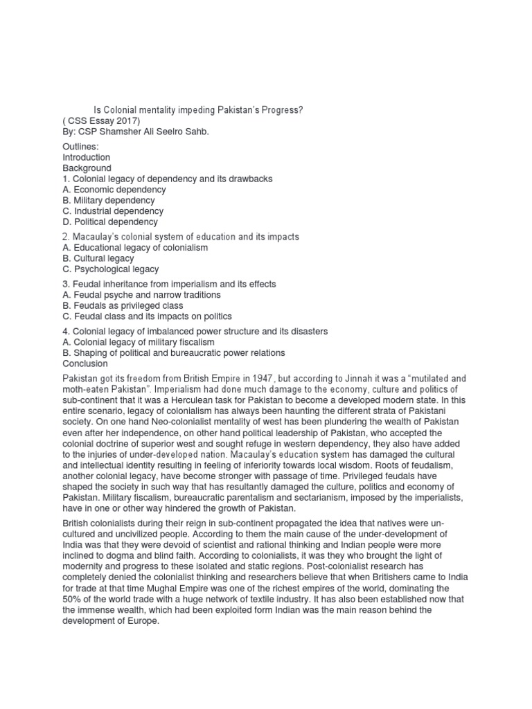 Is Colonial Mentality Impeding Pakistan | PDF | Pakistan | Colonialism