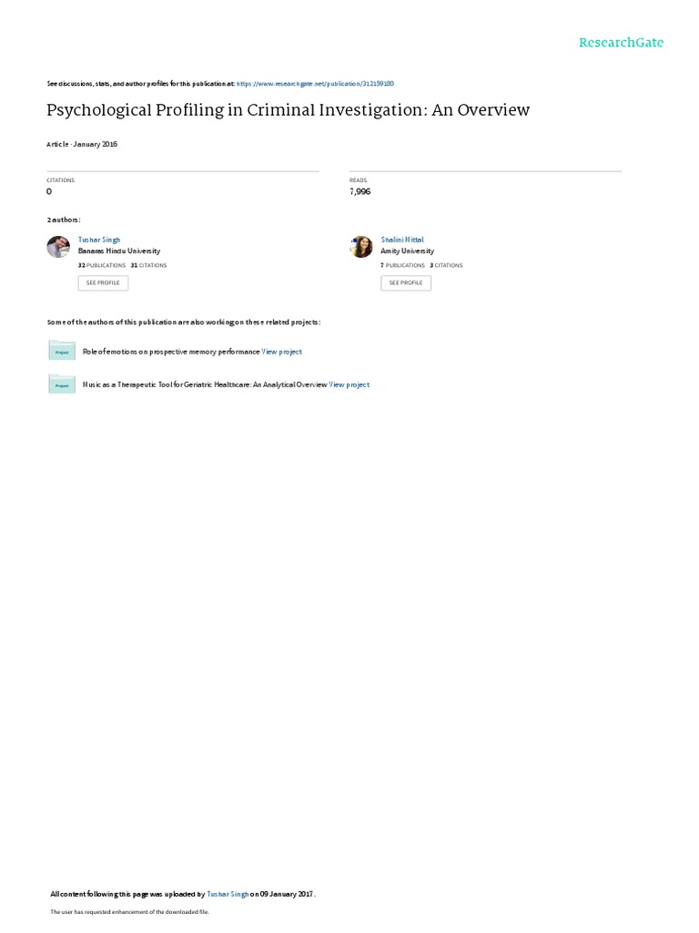 Psychological Profiling in Criminal Investigations | PDF | Offender ...