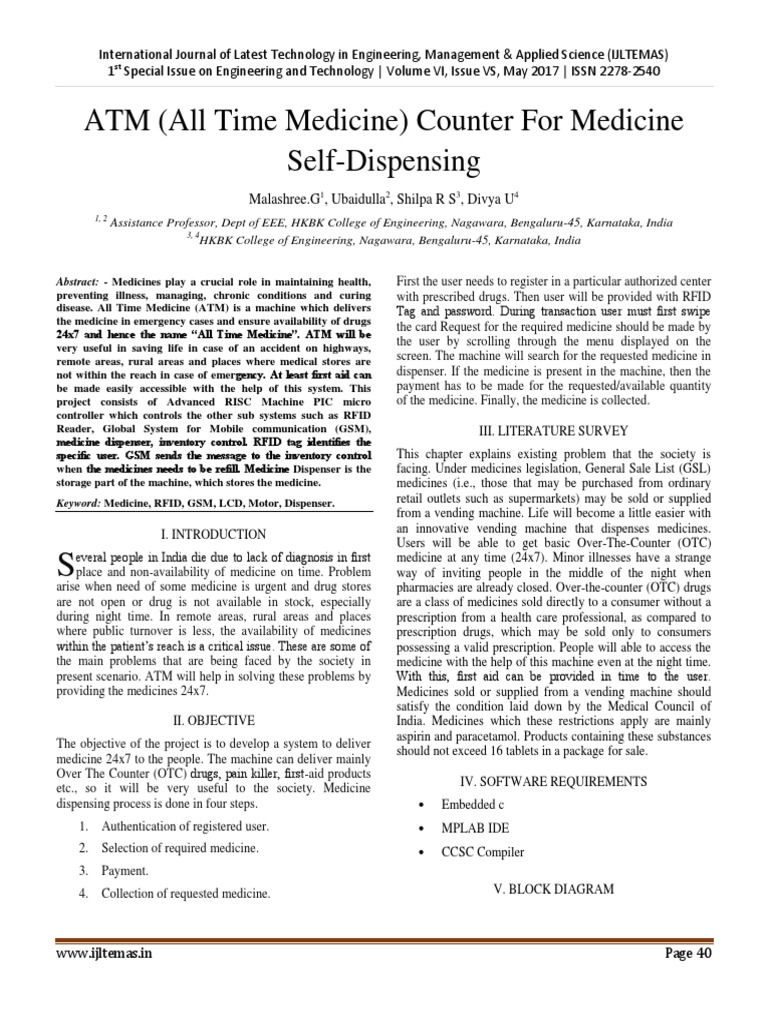 ATM (All Time Medicine) Counter For Medicine Self-Dispensing | PDF ...
