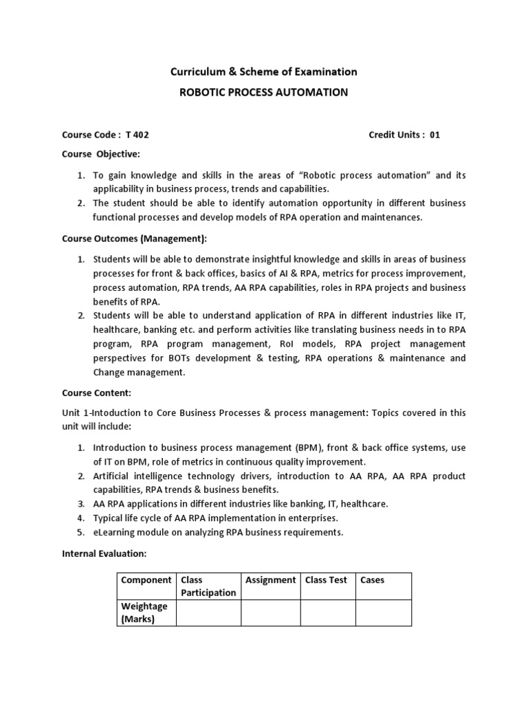 Curriculum & Scheme of Examination Robotic Process Automation | PDF ...