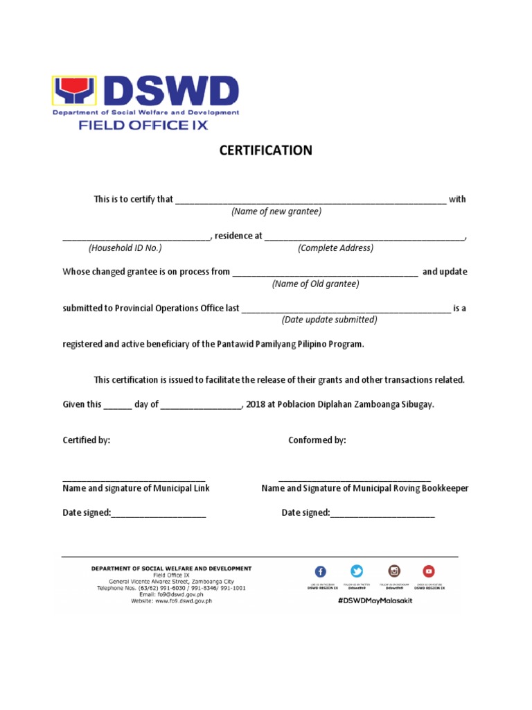 Certification For On Process Change Grantee | PDF