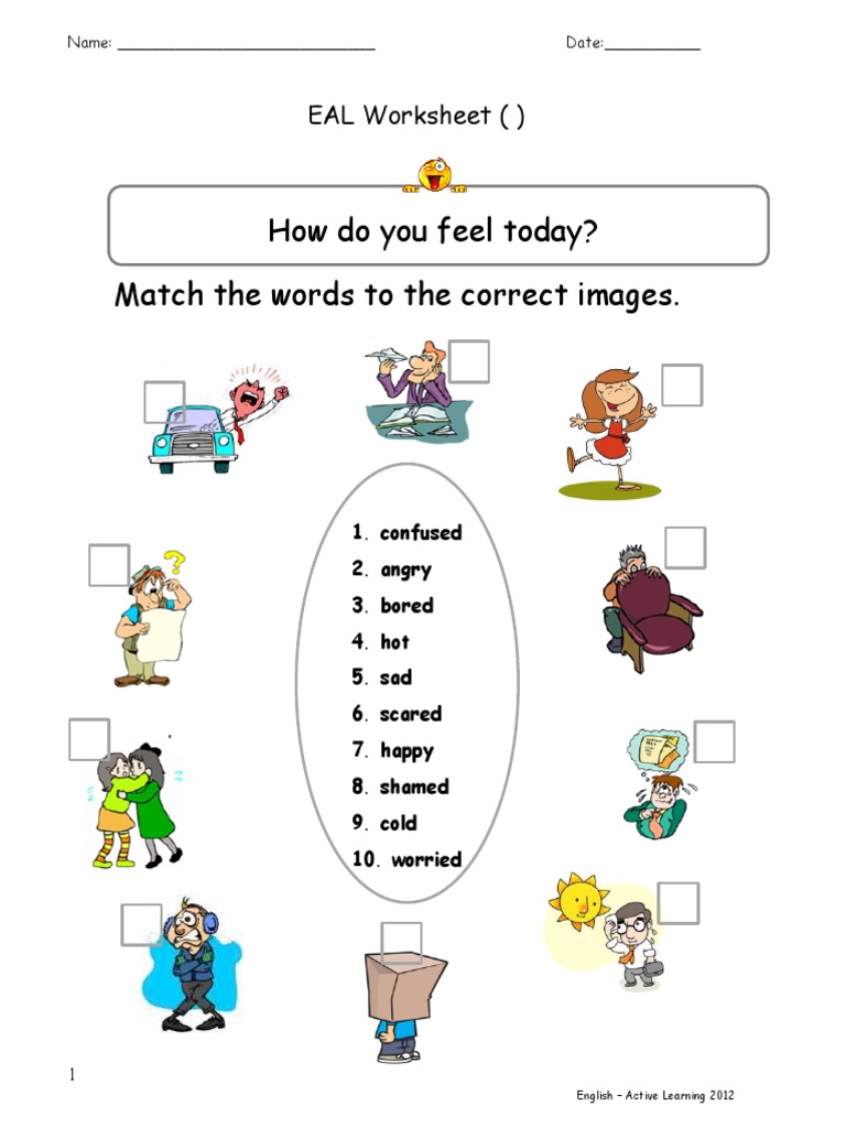 How Do You Feel Today? Match The Words To The Correct Images | PDF