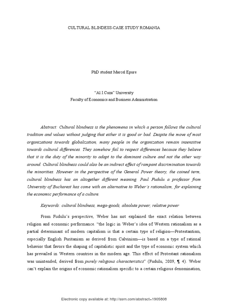 Cultural Blindess-Case Study Romania | PDF | Max Weber | Wealth