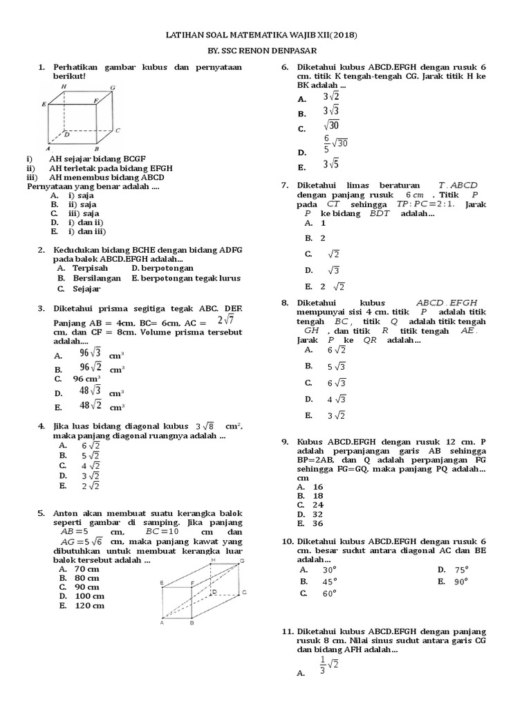 Latihan Soal Matematika Wajib Xii | PDF