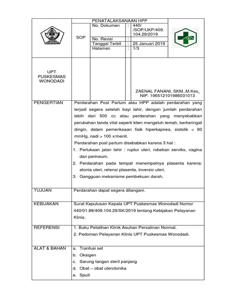 Sop Penatalaksanaan HPP | PDF