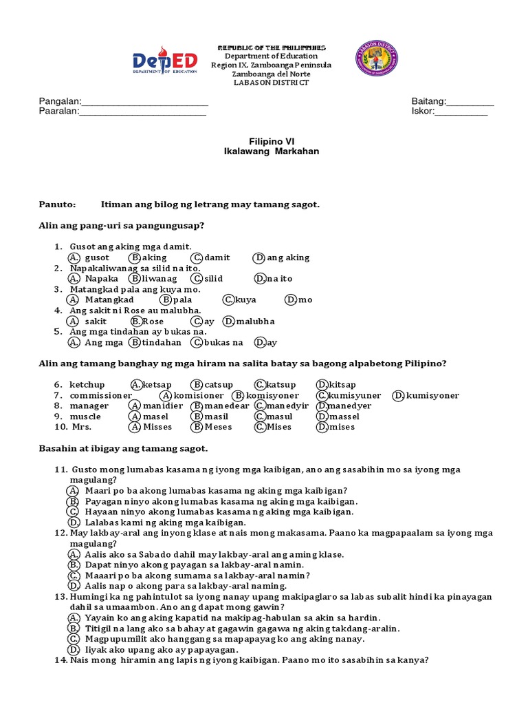 Filipino 6,2nd Grading | PDF