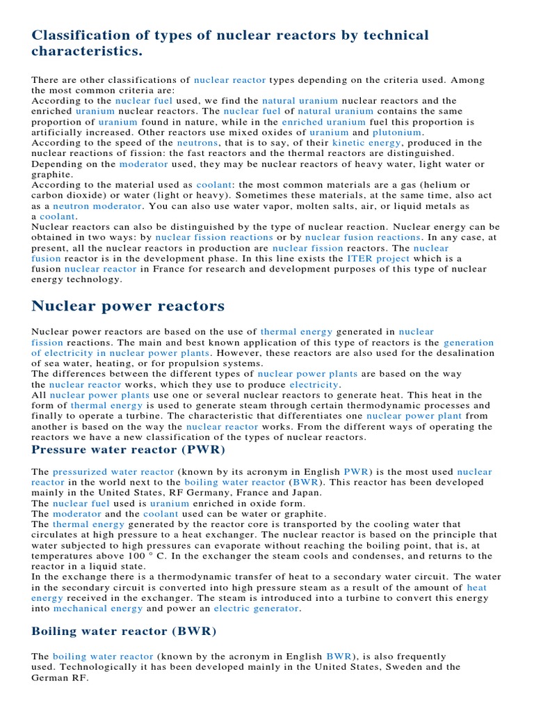 Nuclear Power Reactors: Classification of Types of Nuclear Reactors by ...