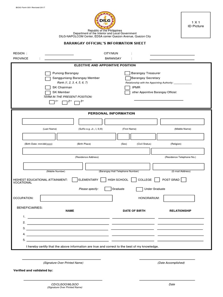 Barangay Official's Information Sheet | PDF