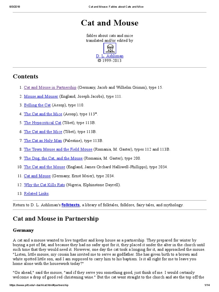 Cat and Mouse - Fables About Cats and Mice | PDF | Mouse | Cats