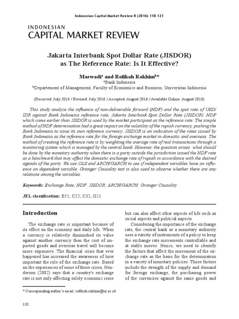 Jakarta Interbank Spot Dollar Rate (JISDOR) As The Reference Rate: Is ...
