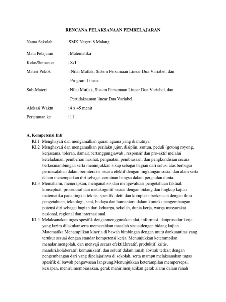 RPP Uh Dan Program Linear | PDF