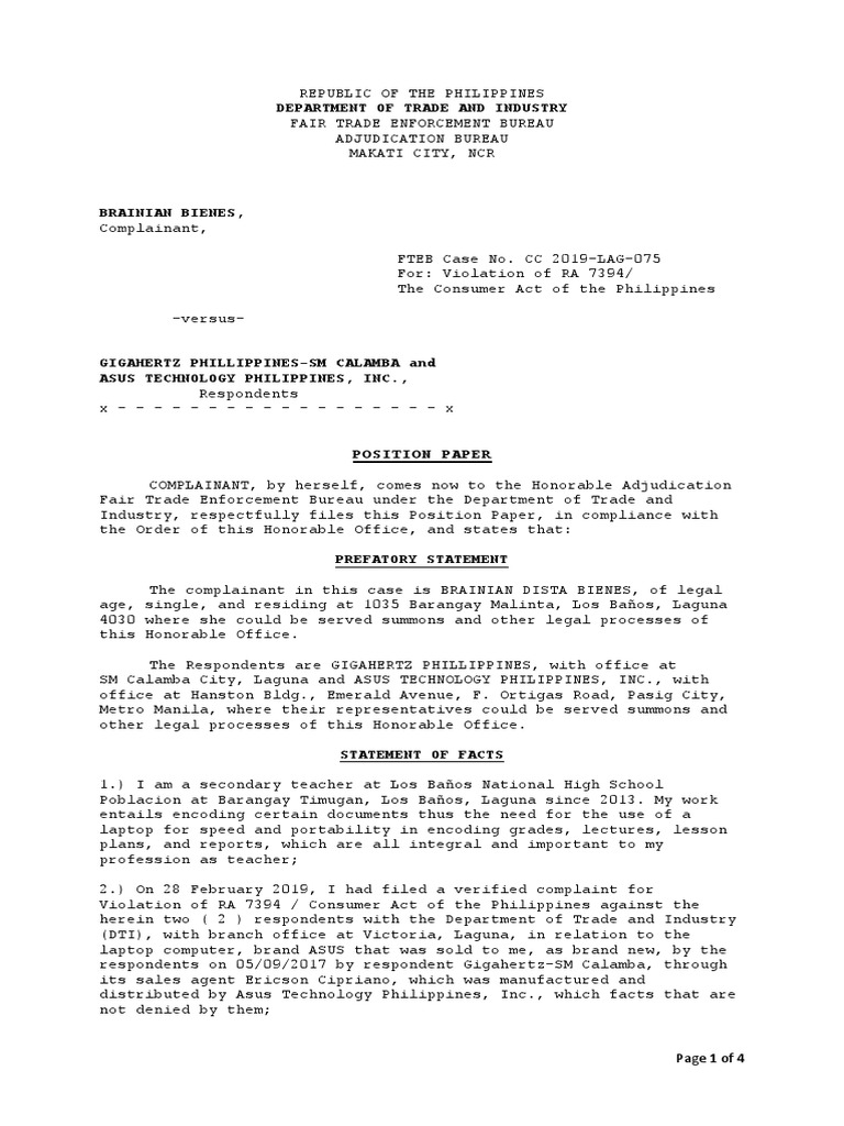 Position Paper | PDF | Metro Manila | Mediation