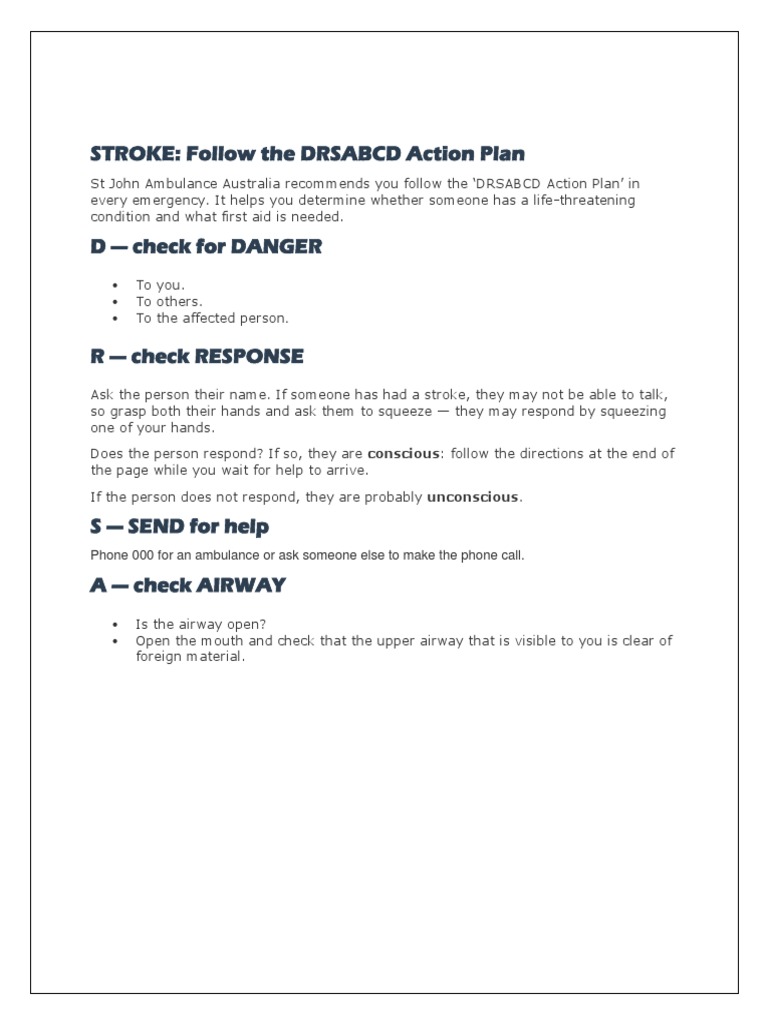STROKE: Follow The DRSABCD Action Plan | PDF | Cardiopulmonary ...