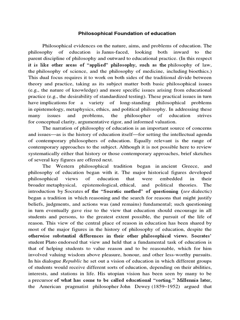 Philosophical Foundation of Education | PDF | Critical Thinking ...