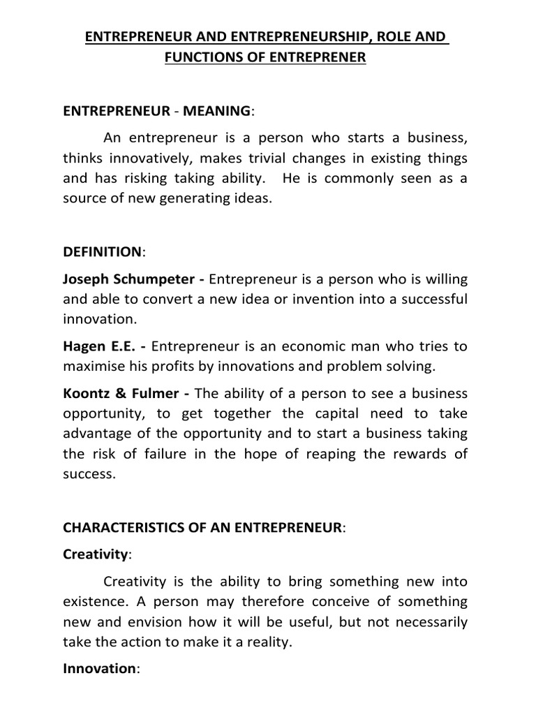 Entrepreneur and Entrepreneurship | PDF | Entrepreneurship | Innovation