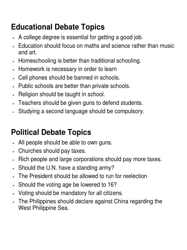 Debate Topics for Students | PDF