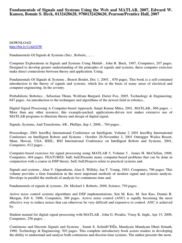 Fundamentals of Signals and Systems Using The Web and MATLAB, 2007 ...
