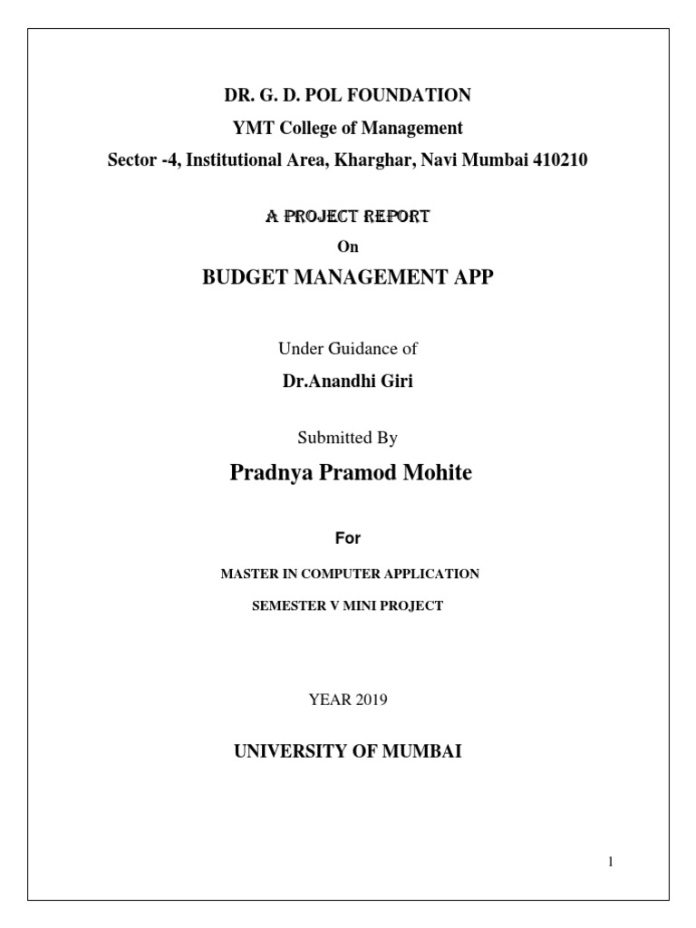 Pradnya Pramod Mohite: Budget Management App | PDF | Android (Operating System) | Software
