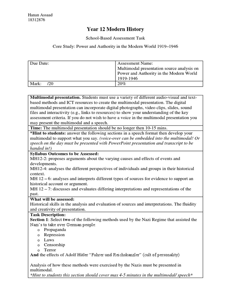 Year 12 Modern History Assessment Task | PDF | Educational Assessment ...