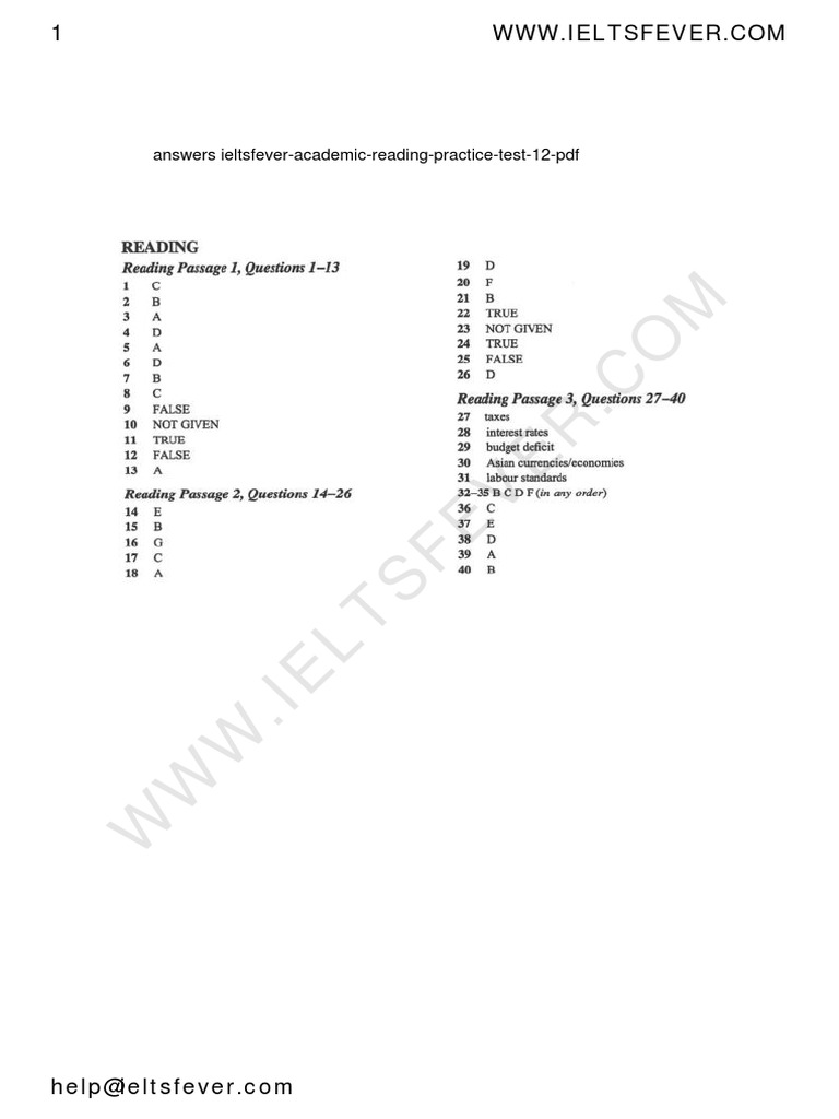 IELTS Fever Academic Reading 12 Answers | PDF