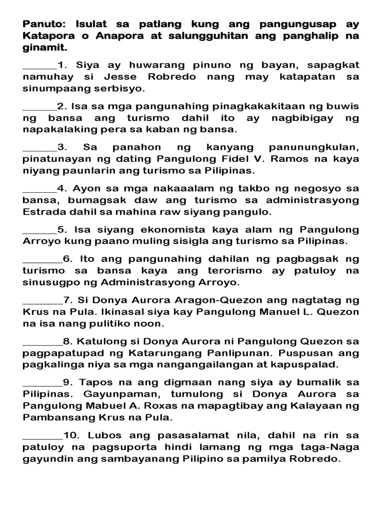 Anapora Katapora Quiz | PDF