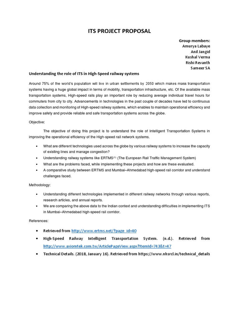 Its Project Proposal: Group Members | PDF | High Speed Rail | Rail ...