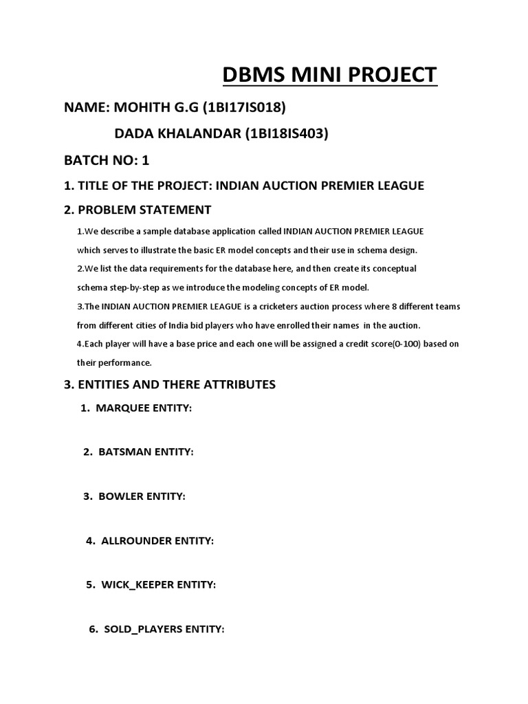 Dbms Mini Project: NAME: MOHITH G.G (1BI17IS018) Dada Khalandar (1Bi18Is403) Batch No: 1 | PDF