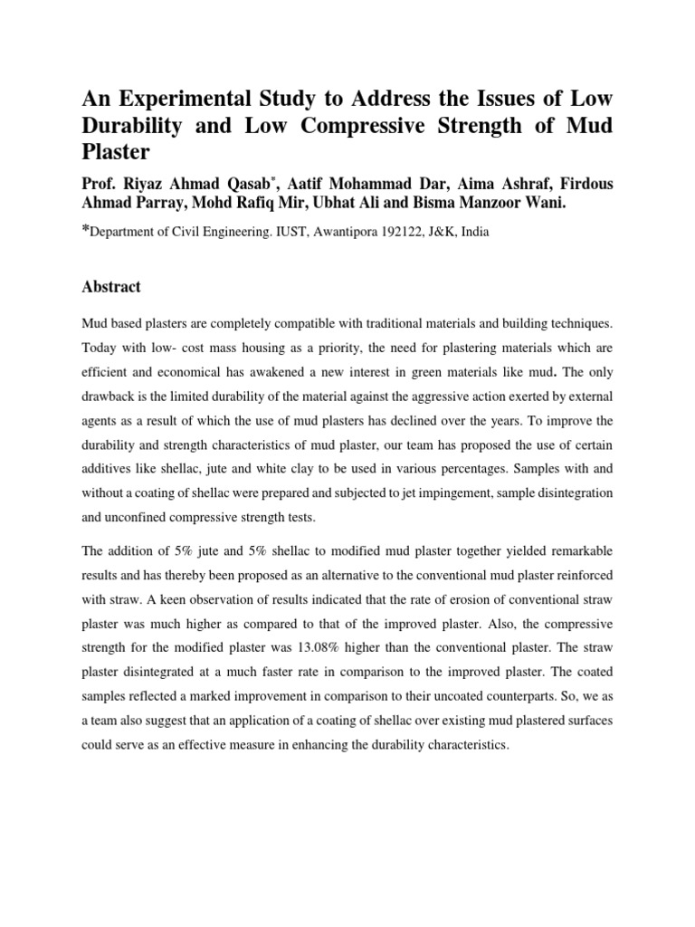 An Experimental Study To Address The Issues of Low Durability and Low ...