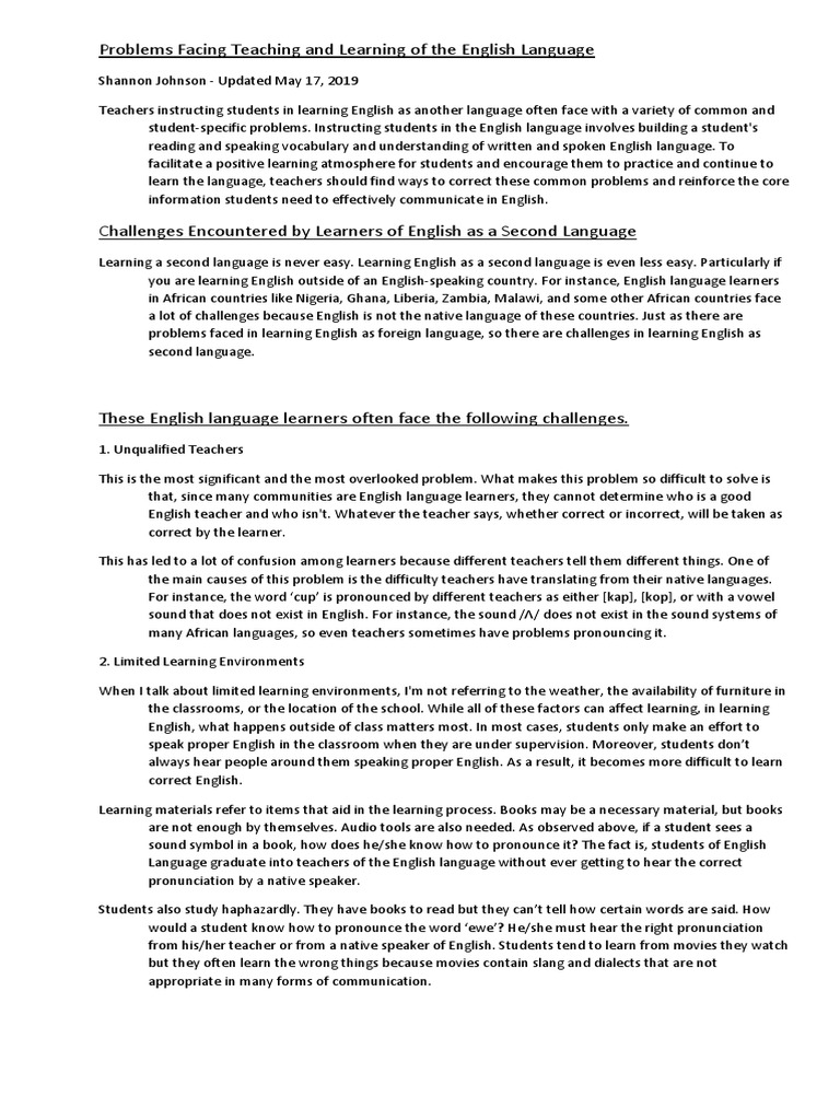 Problems Facing Teaching and Learning of The English Language | PDF ...