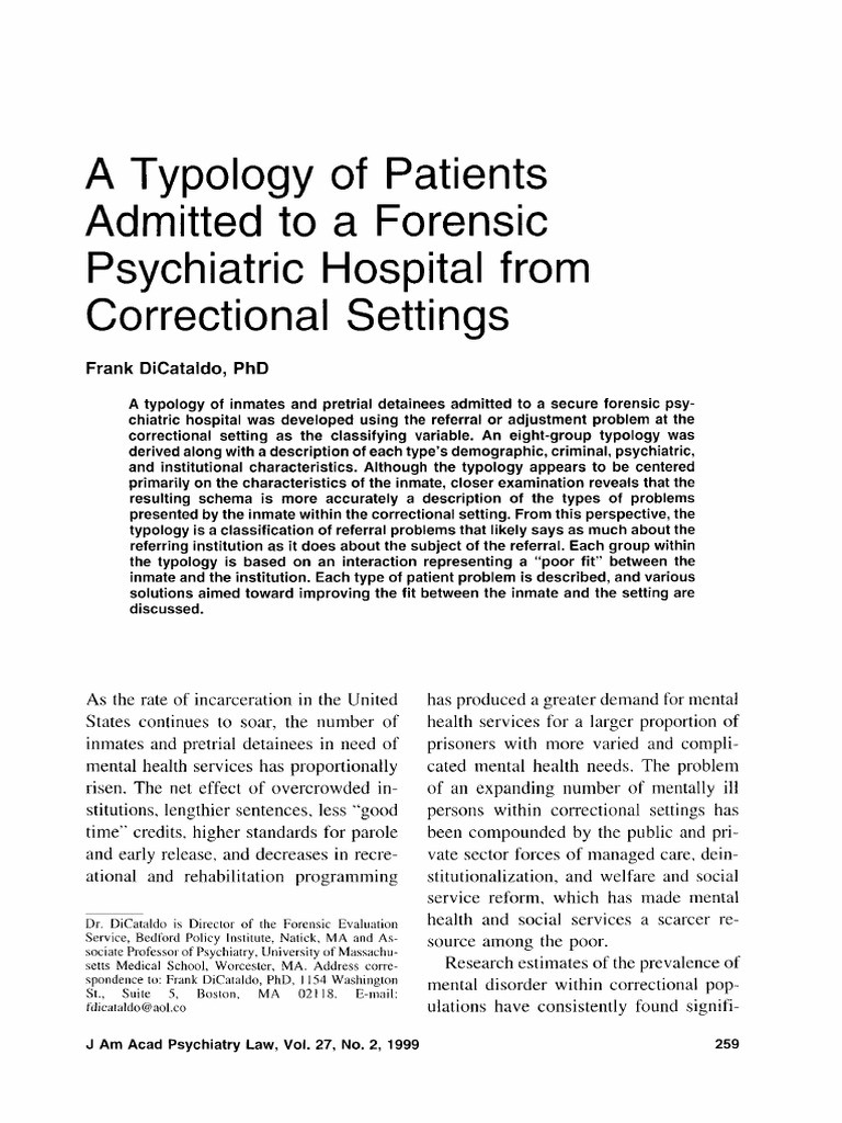 A Typology of Patients Admitted to a Forensic Psychiatric Hospital ...