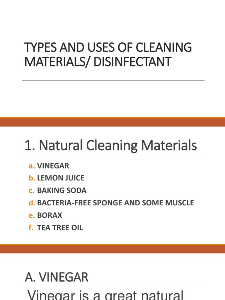 Types and Uses of Cleaning Materials | PDF | Lemon | Sodium Bicarbonate