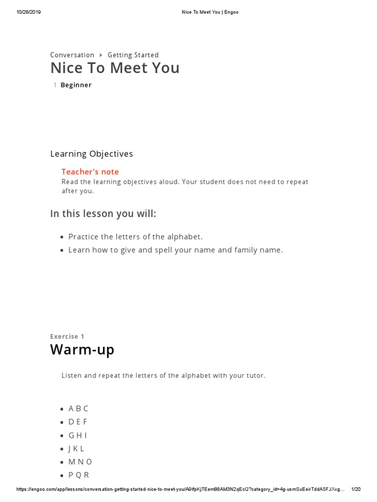 Nice To Meet You - Engoo | PDF | Human Communication | Teaching