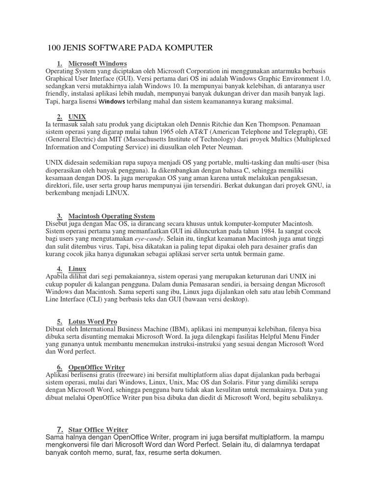 100 Jenis Software | PDF | Komputer