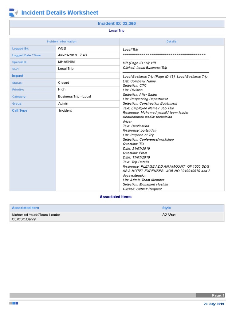 Incident Details Worksheet | PDF | Transport | Computing And ...