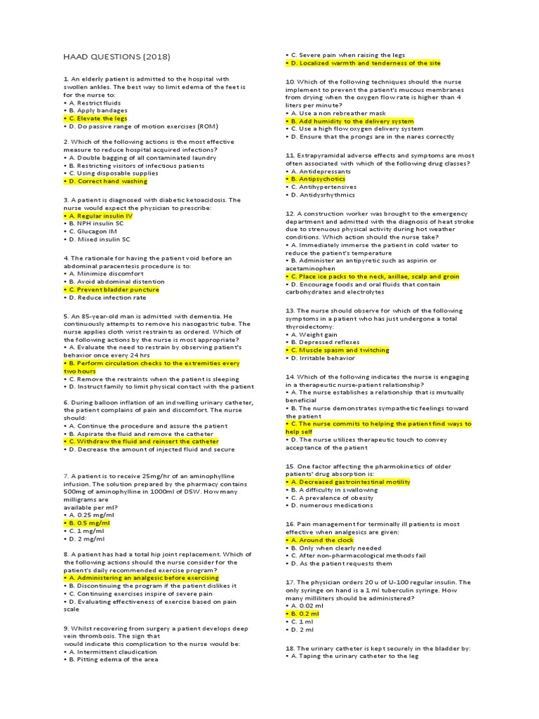 Haad Questions | PDF | Intravenous Therapy | Blood Pressure