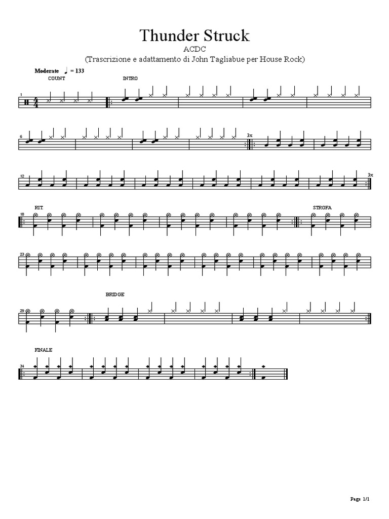 Thunderstruck Drum Easy PDF | PDF