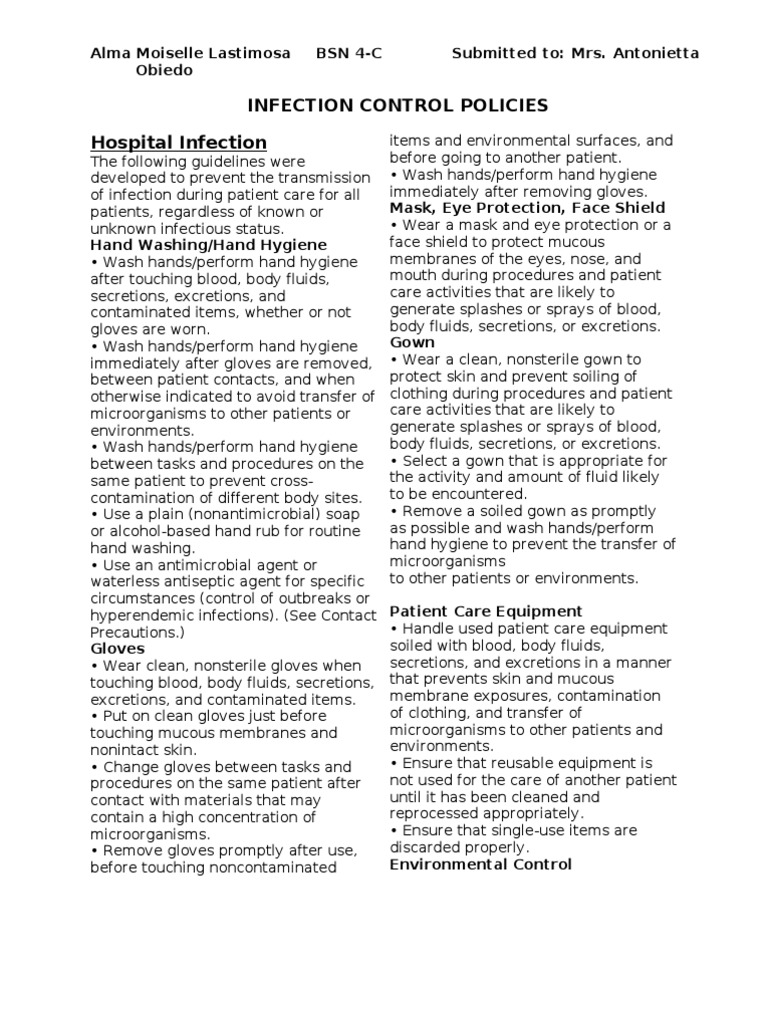 Infection Control Policies | PDF | Sexually Transmitted Infection ...