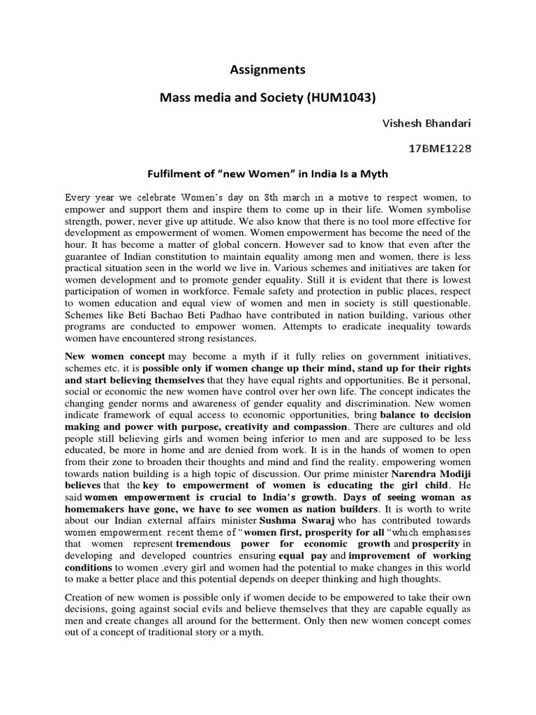 Mass Media Assignment | PDF | Empowerment | Gender Equality