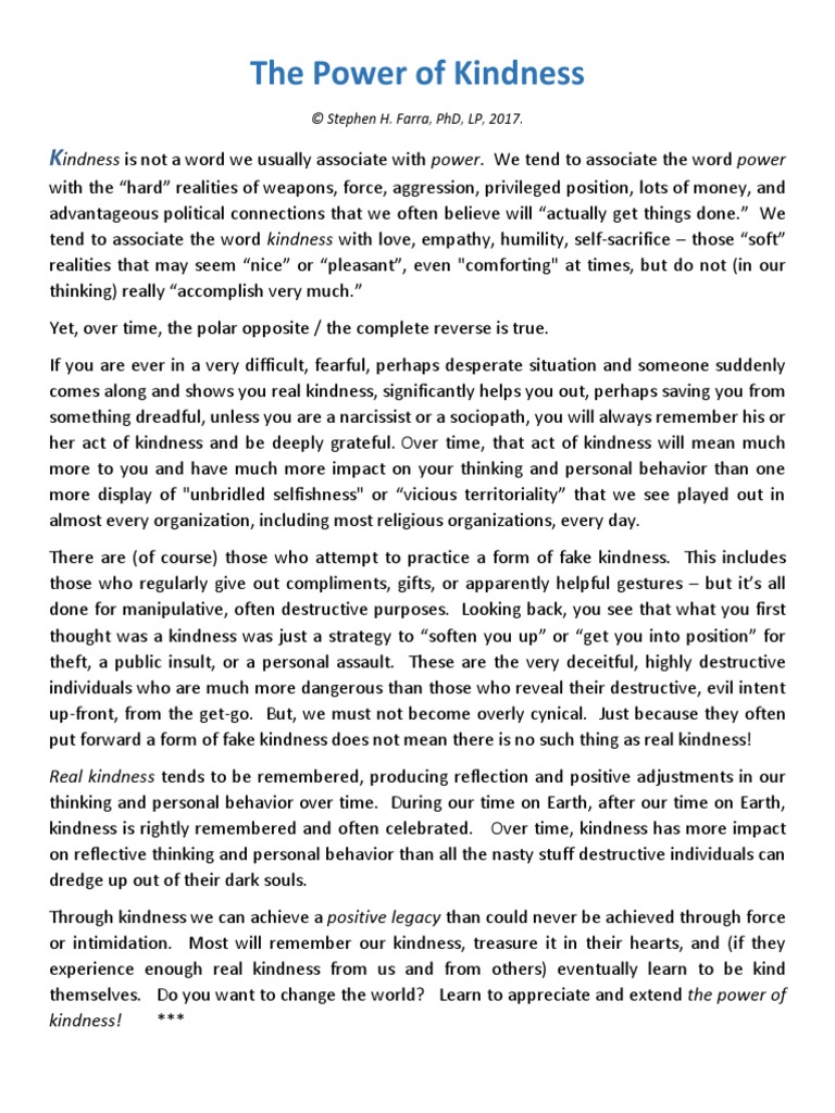The Power of Kindness | PDF | Behavioural Sciences | Psychological Concepts