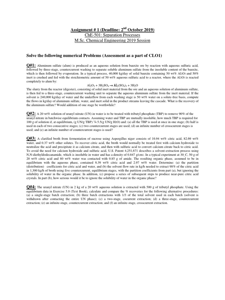 Assignment # 2 (ChE 501 SP) | PDF | Solubility | Acid