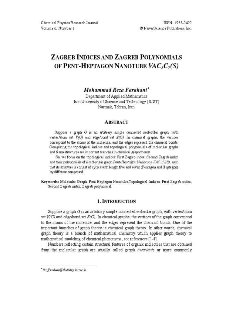 Zagreb Indices and Zagreb Polynomials of PDF | PDF | Graph Theory | Molecules