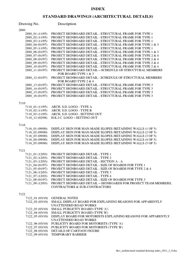 Standard Drawings (Architectural Details Index) | PDF | Architectural ...