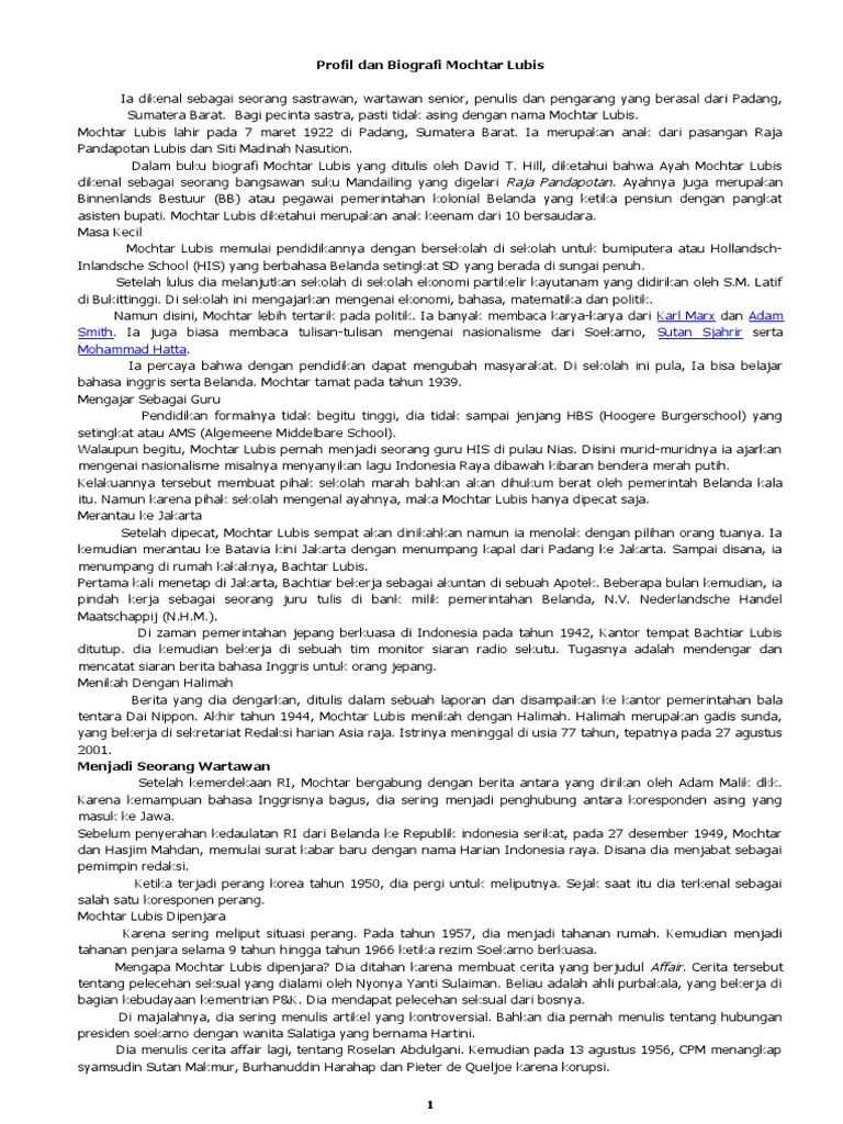 Profil Dan Biografi Mochtar Lubis | PDF