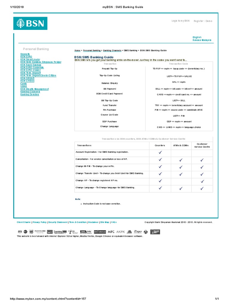BSN - SMS Banking Guide | PDF | Financial Transaction | Banks