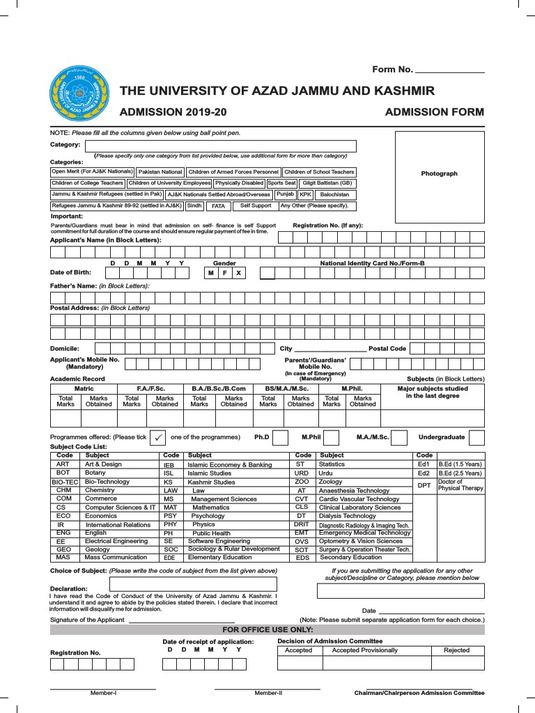 Admission Form | PDF | University And College Admission | Affidavit