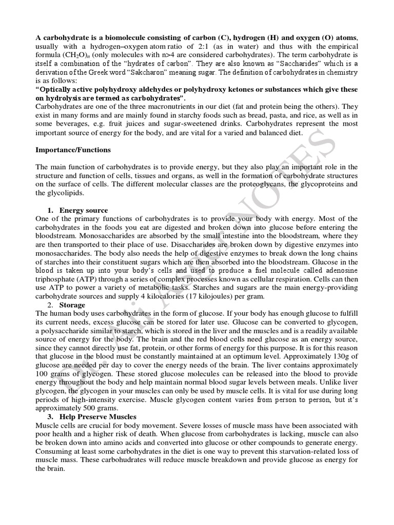 Carbohydrates Notes | PDF | Carbohydrates | Polysaccharide