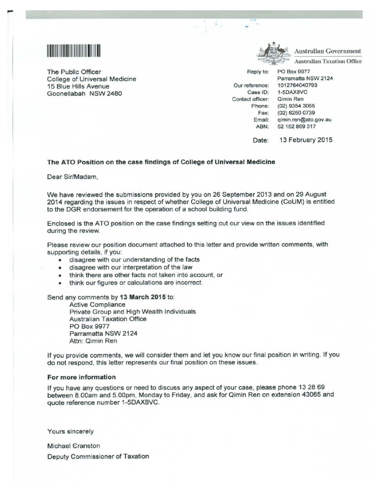 2015-02-13 - ATO Letter To CoUM | PDF