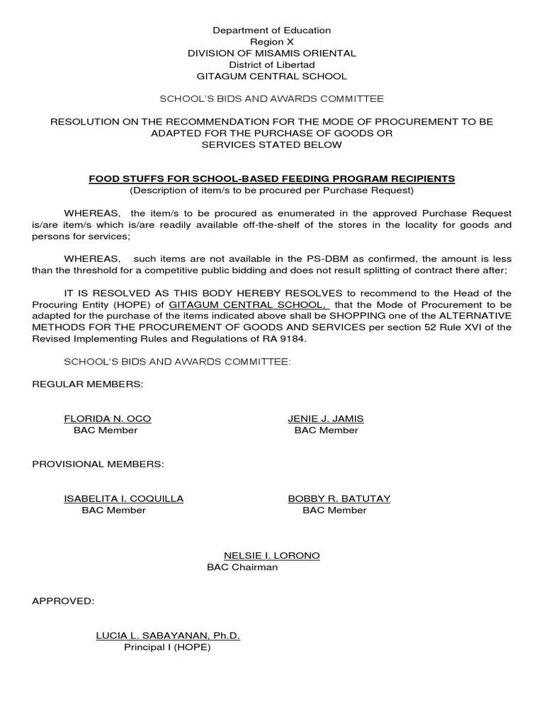 Food Stuffs For School-Based Feeding Program Recipients | PDF