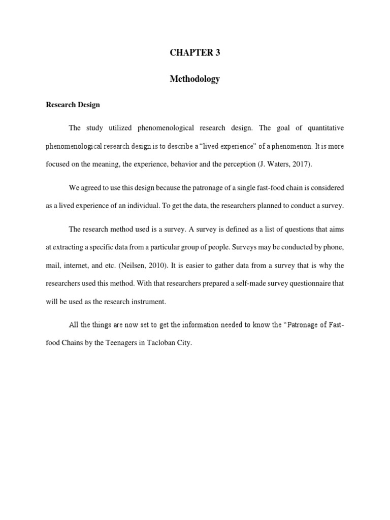 CHAPTER 3 Methodology | PDF | Fast Food | Research Design